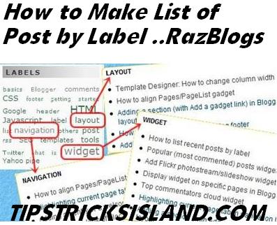 Auto List Creation of Posts by Label - An Island for Blogging Tips Tricks